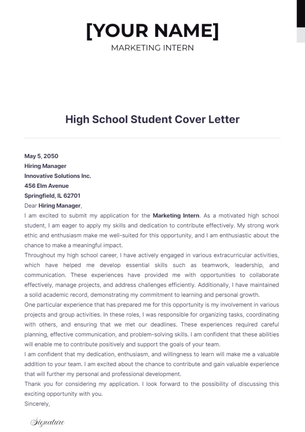 Free High School Student Cover Letter Template To Edit Online