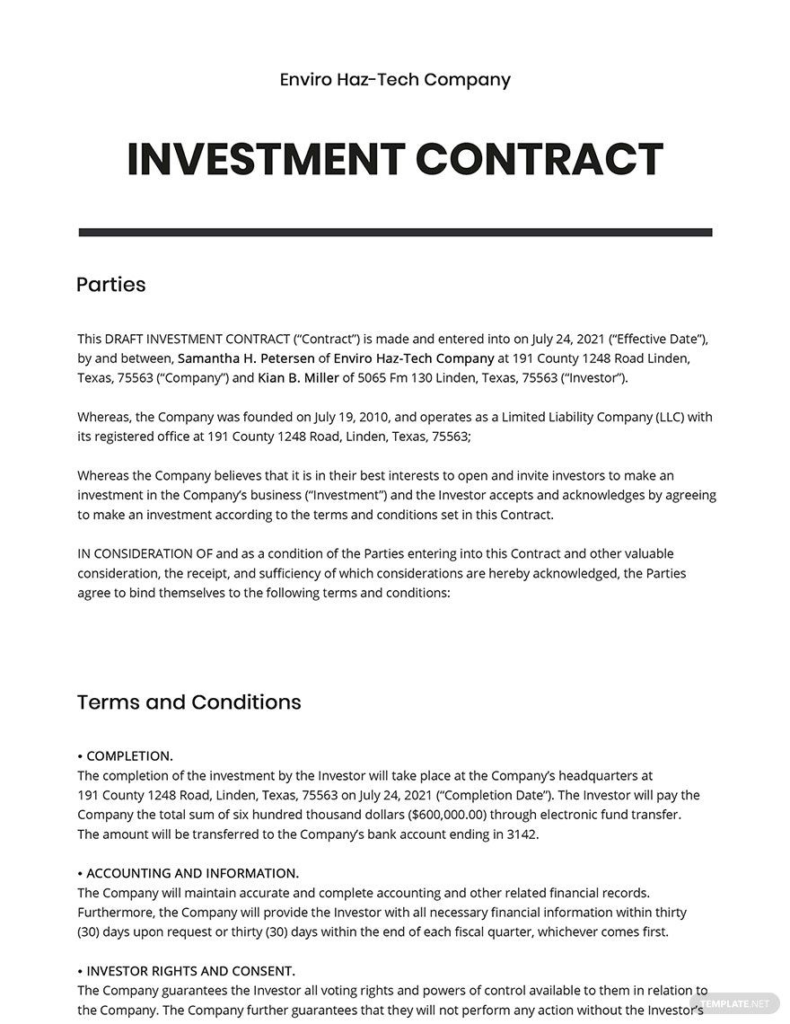Capital Investment Contract Template Google Docs Word Apple Pages PDF Template