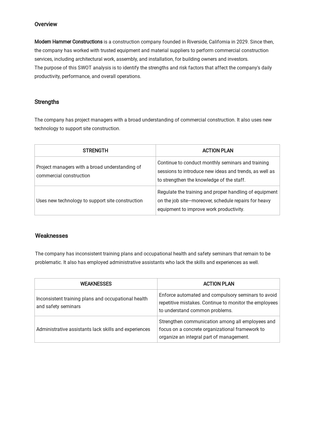 Simple Construction Swot Analysis Template [Free PDF] - Google Docs ...