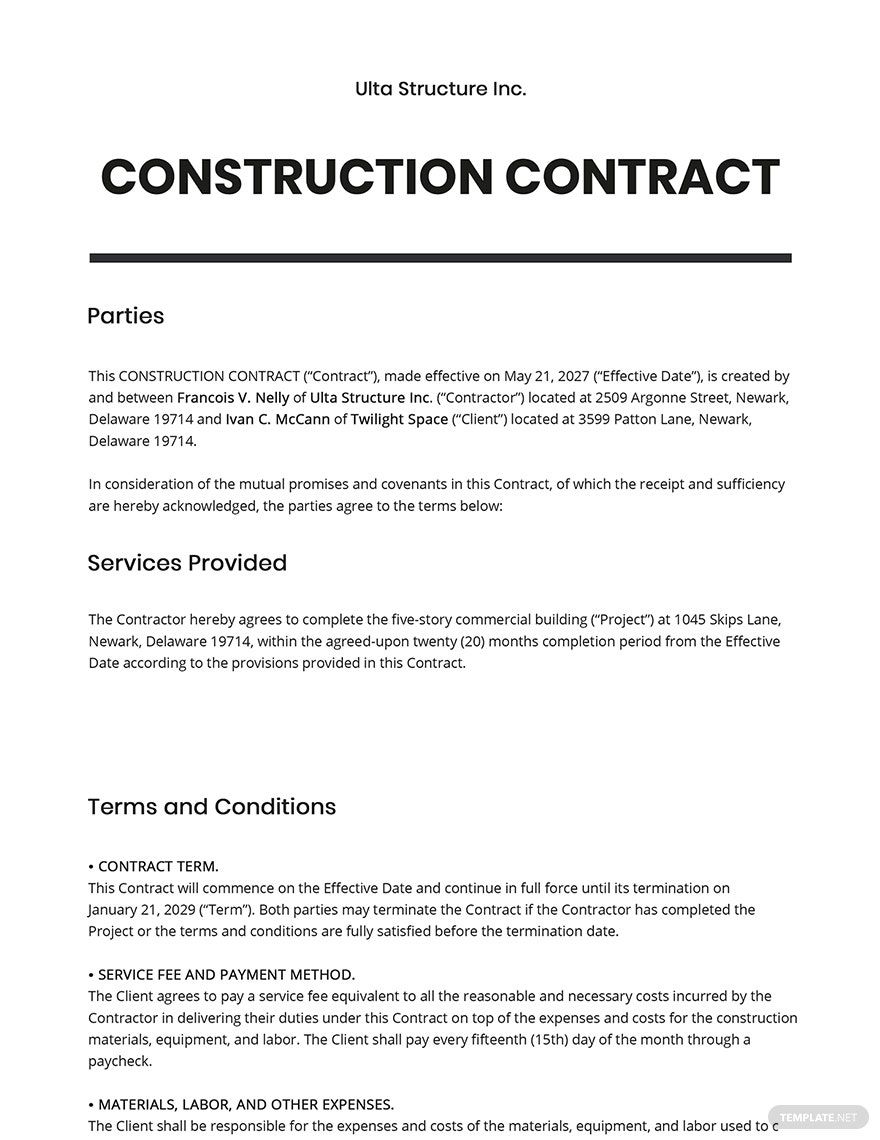 Pre Construction Google Docs Templates Design Free Download Template