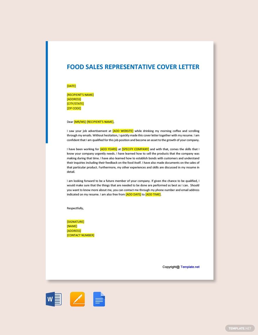 Food Sales Representative Cover Letter Template Download In Word 