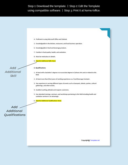 Free Food And Beverage Assistant Job Description Template Google Docs Word Template free-food-and-beverage-assistant-job-description-template-google-docs-word-template