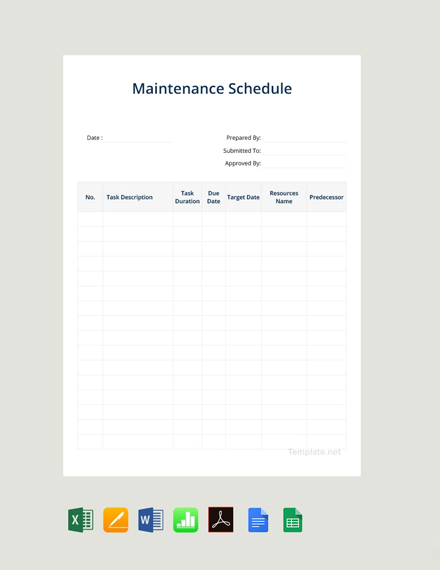 Equipment Maintenance Schedule Template - PDF | Word | Excel | Apple ...