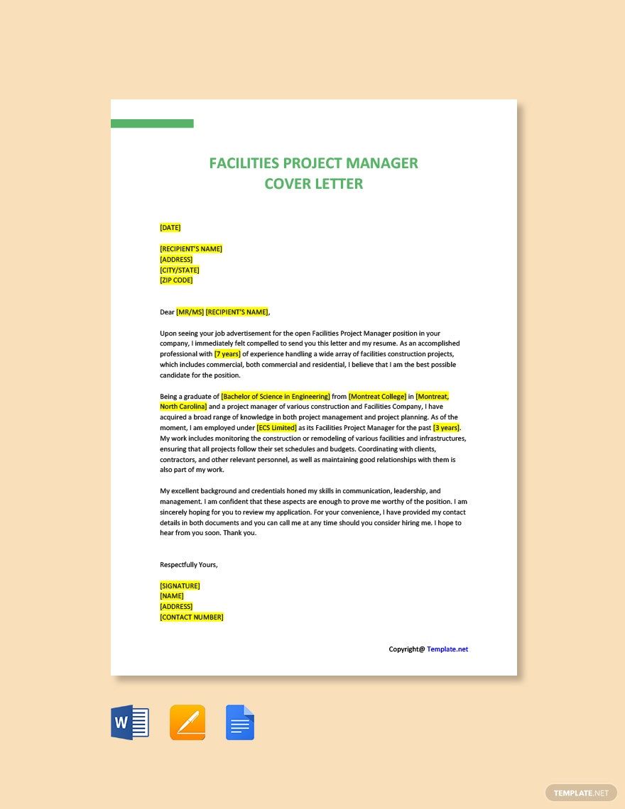 Facilities Officer Cover Letter In Word Google Docs Pages PDF