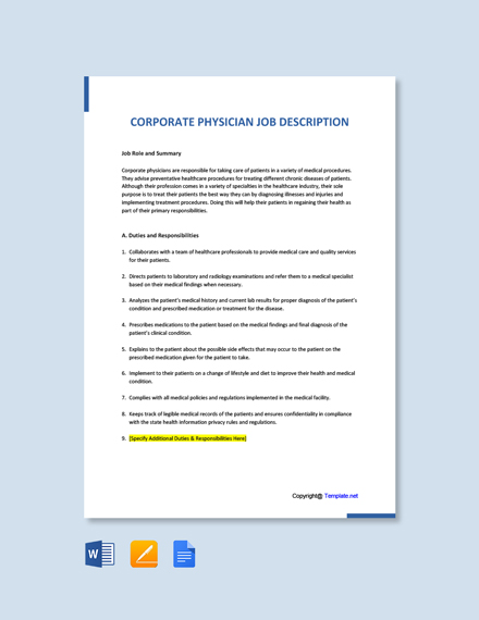 Corporate Physician Job Ad and Description Template