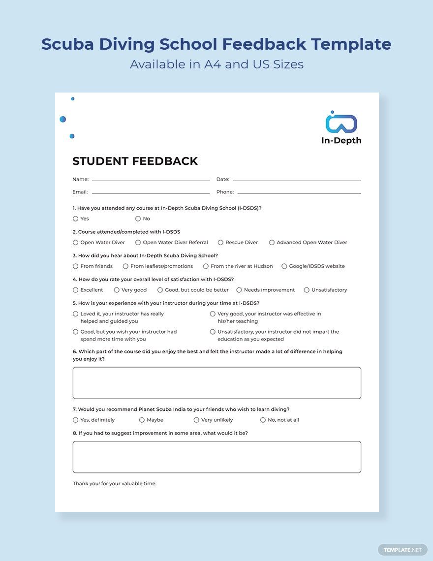 Scuba Diving School Feedback Template Download In Word Google Docs 
