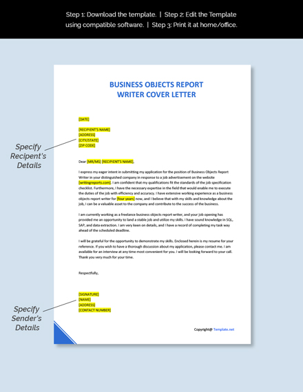 Business Objects Report Writer Cover Letter Template [Free PDF] - Word ...