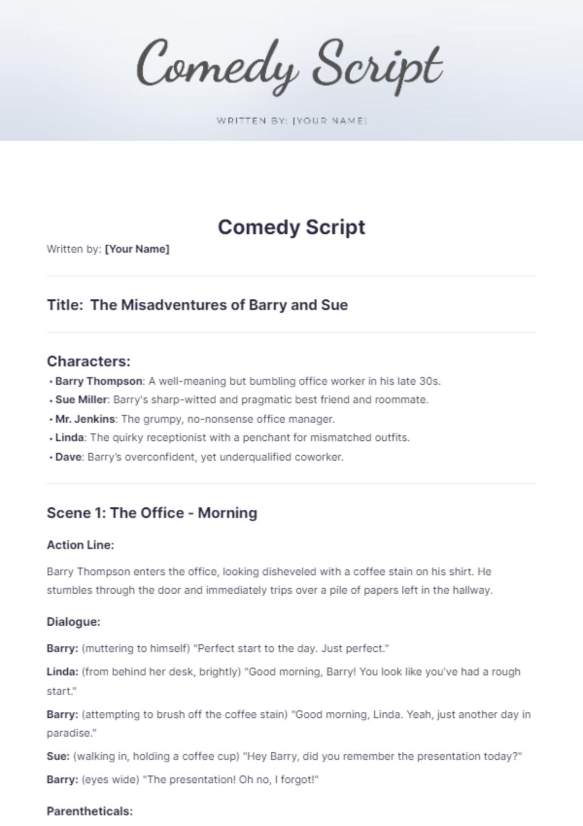 Page 2 Free Script Templates To Edit Online Print
