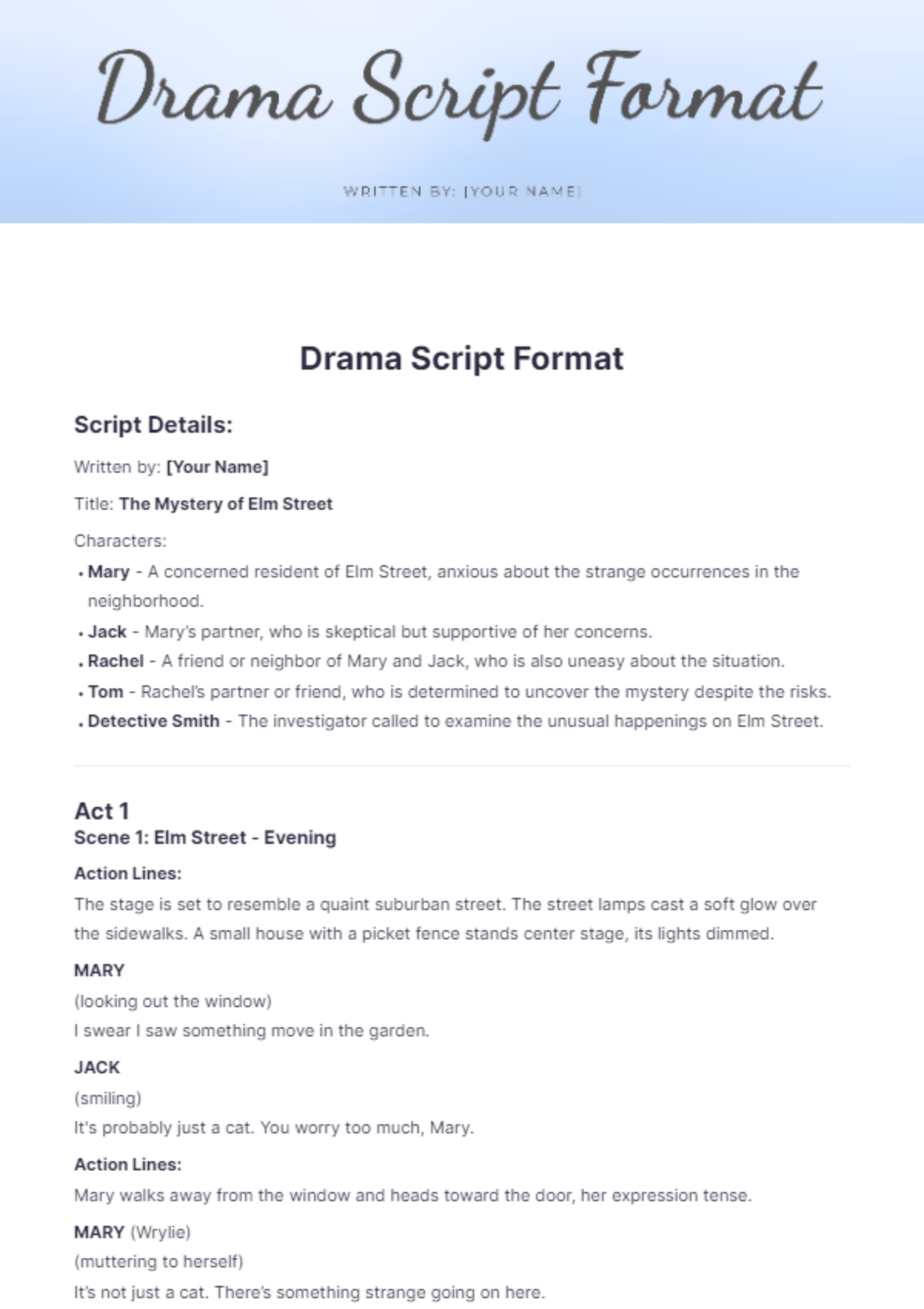 Free Drama Script Format Template To Edit Online
