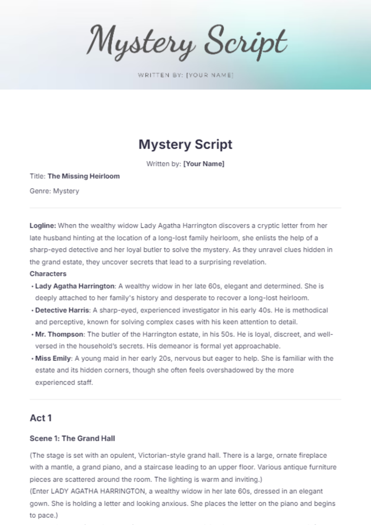 Page 2 Free Script Templates To Edit Online Print
