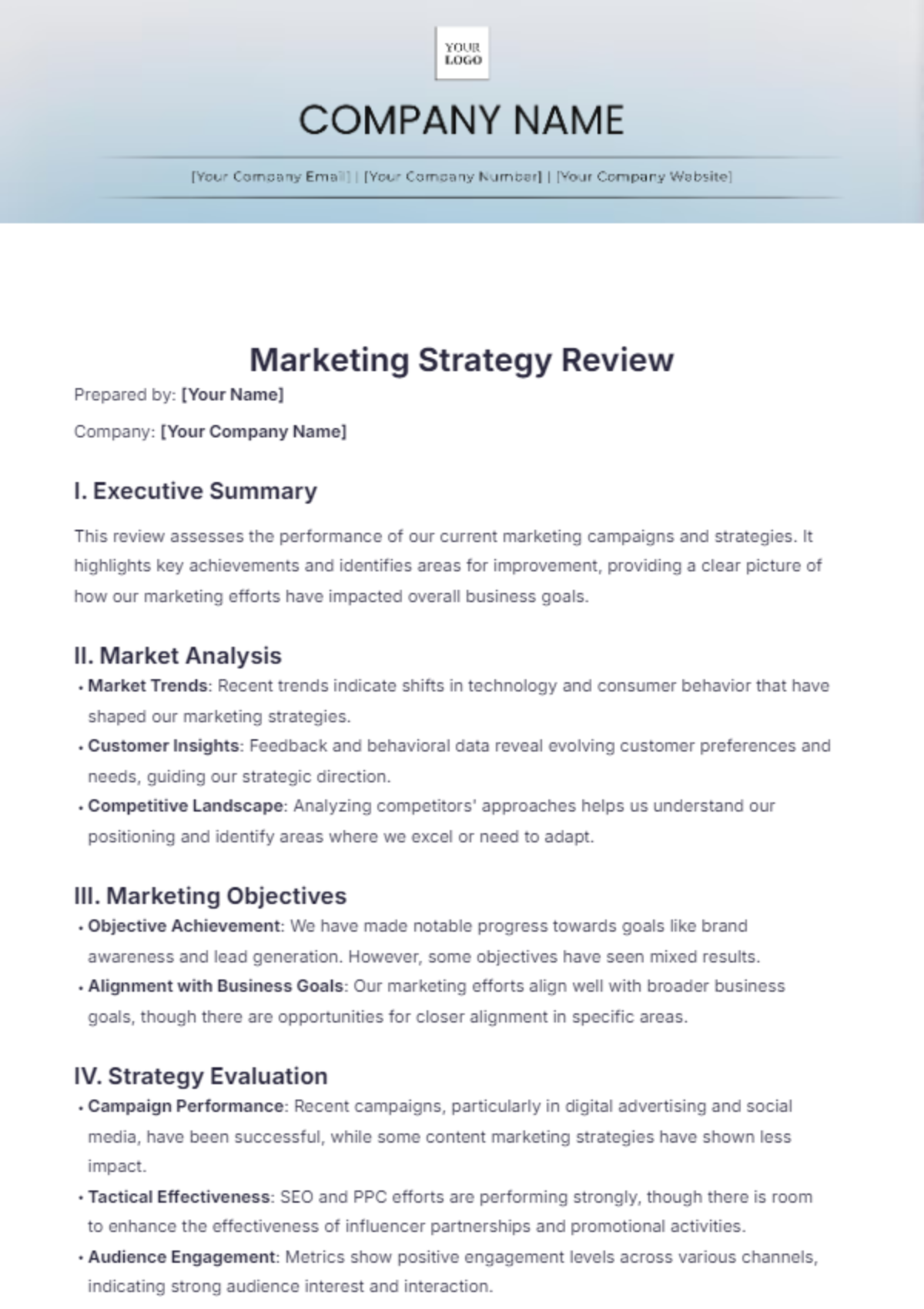 Strategy Review Template Strategy Review Template
