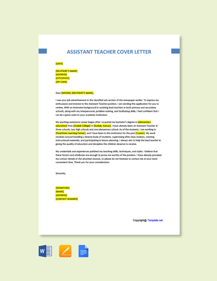 FREE Teacher Cover Letter Template In Google Docs Template