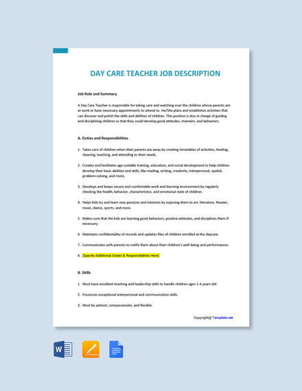 Day Care Teacher Job Ad And Description Template Free PDF Word 