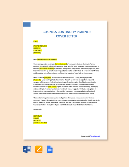 FREE Business Continuity Planner Cover Letter Template - Word | Apple ...