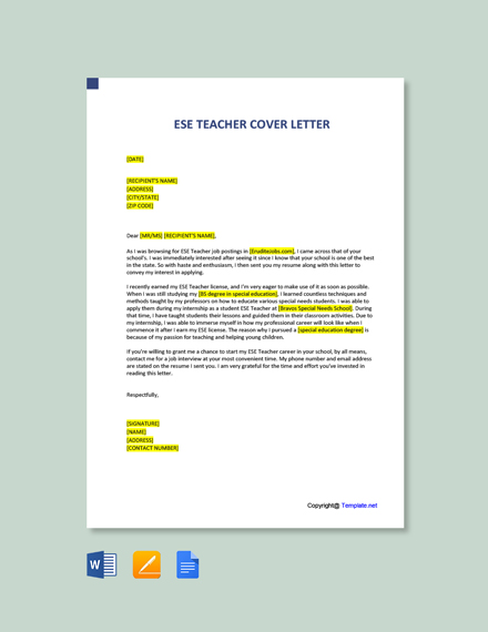FREE Teacher Cover Letter Template In Google Docs Template