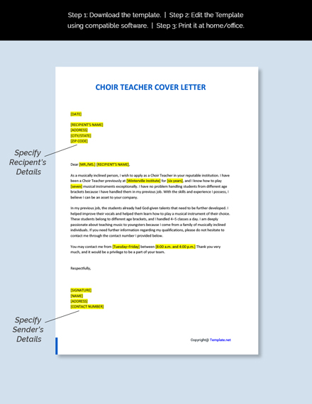 Choir Teacher Cover Letter Template - Google Docs, Word, Apple Pages ...