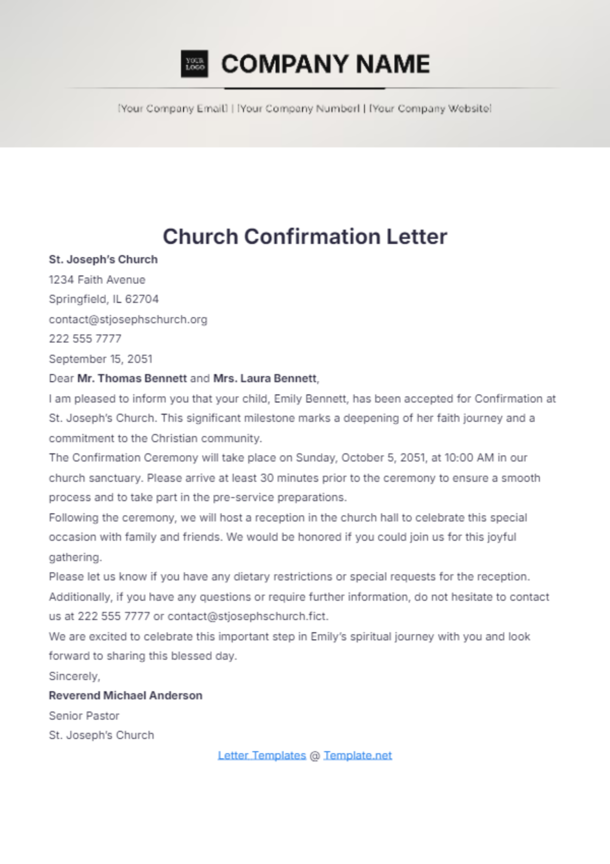 Free Church Confirmation Letter Template To Edit Online Free Church Confirmation Letter Template To Edit Online