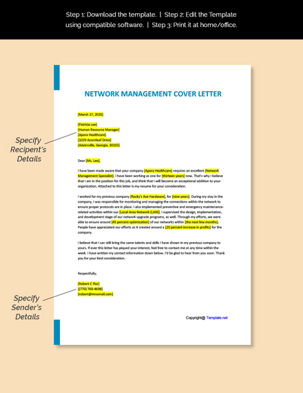 Network Management Cover Letter Template [Free PDF] - Word | Apple ...