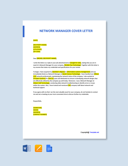 Free Manager of Network Administration Cover Letter Template - Google ...