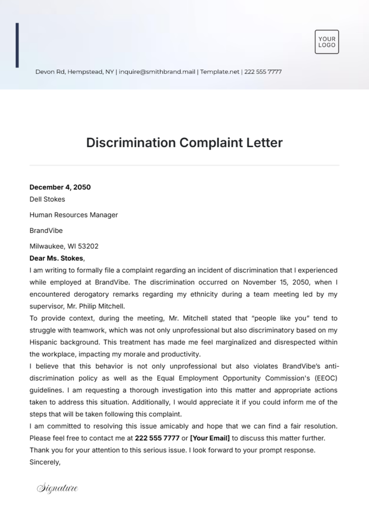 Free Discrimination Complaint Letter Template To Edit Online Free Discrimination Complaint Letter Template To Edit Online