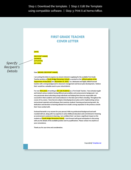 Elementary and Grade School Teacher Cover Letter Template - Google Docs ...