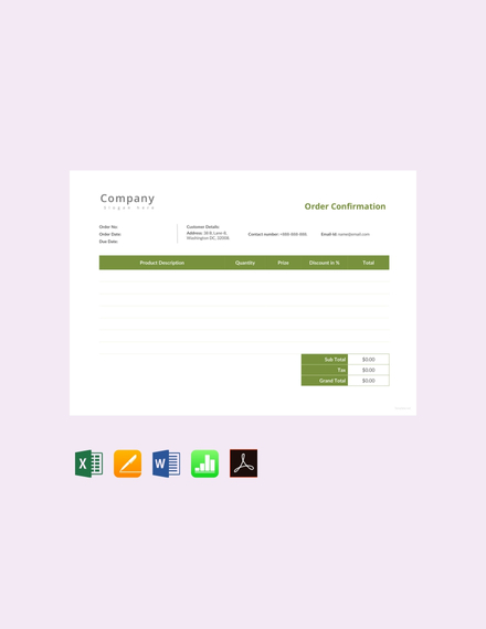 Free Sample Order Confirmation Template - Google Docs, Google Sheets, Excel, Word, Apple Numbers ...