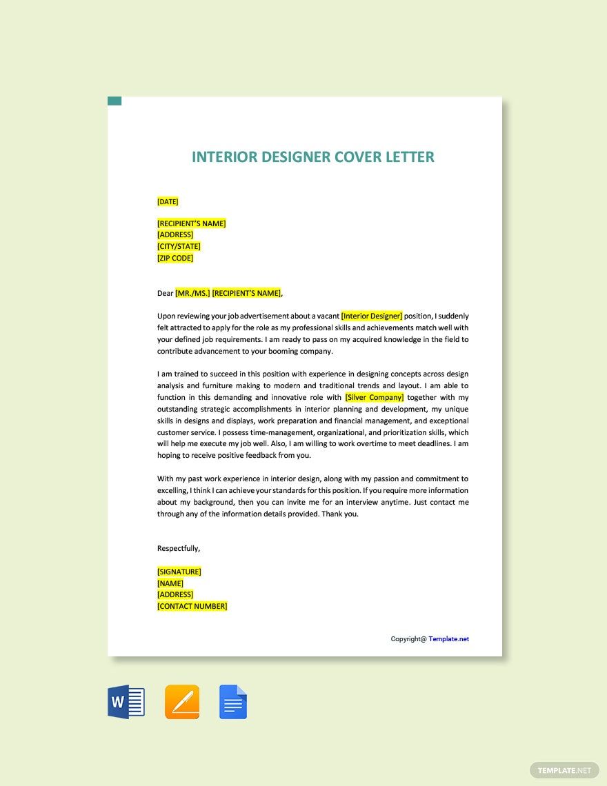 Editable Interior Design Cover Letter Template Sleek Cover Letter 