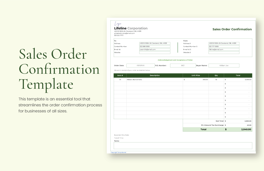 Order Confirmation Template - Word, Google Docs, Excel, Google Sheets ...