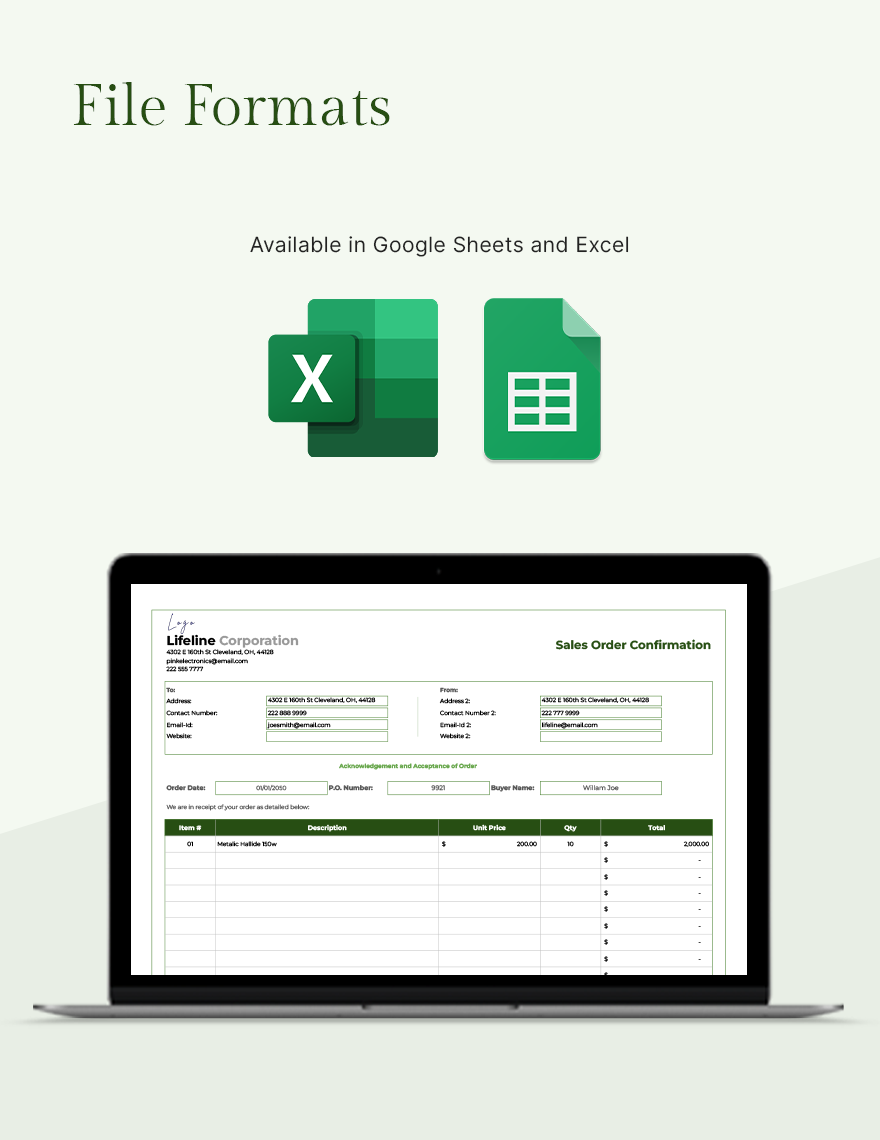 Sales Order Confirmation Template - Google Docs, Google Sheets, Excel ...