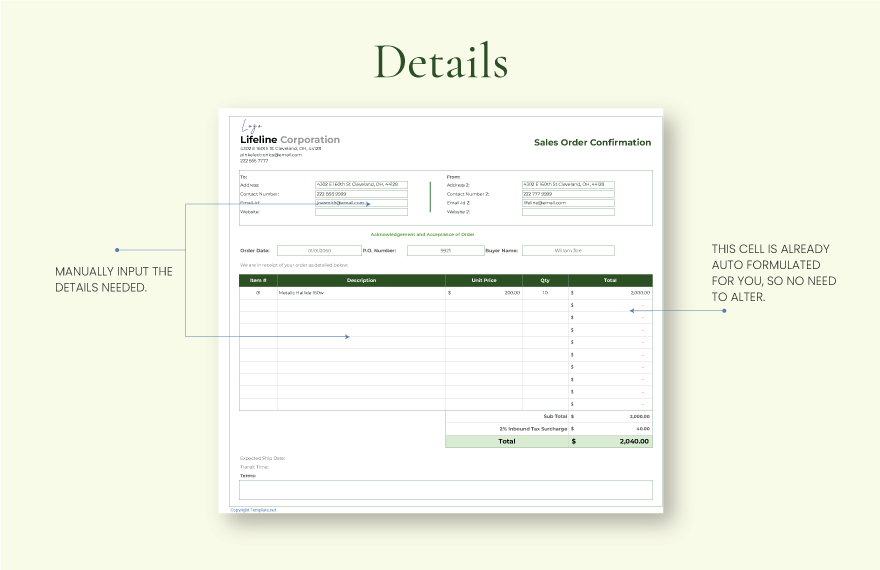 Sales Order Confirmation Template - Google Docs, Google Sheets, Excel ...