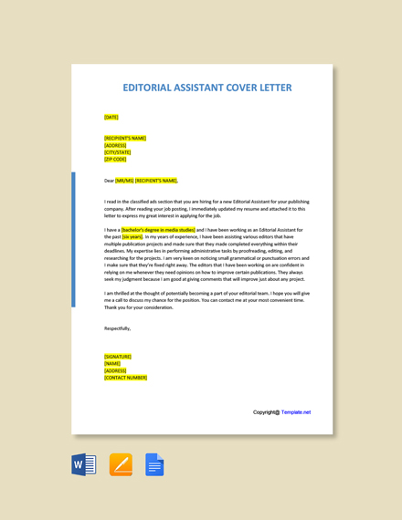 Editorial Manager Cover Letter Template - Google Docs, Word, Apple ...