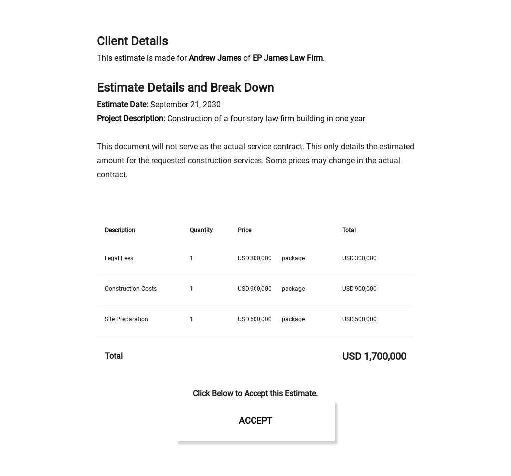 FREE Building Contractor Estimate Template - PDF | Word (DOC) | Excel ...