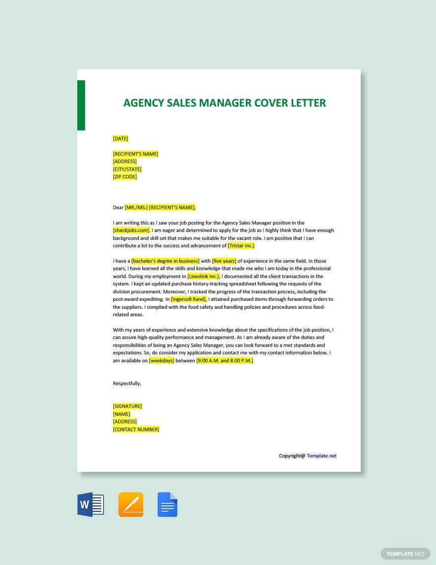 Free Hotel Sales Manager Cover Letter Template Google Docs Word 
