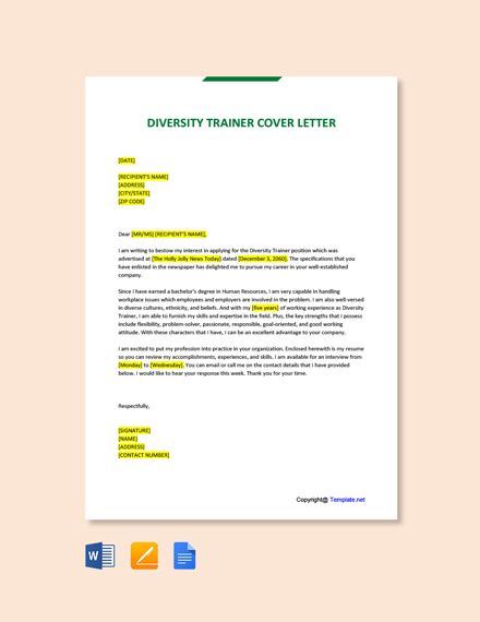 FREE Diversity Consultant Cover Letter - Word | Apple Pages | Google ...