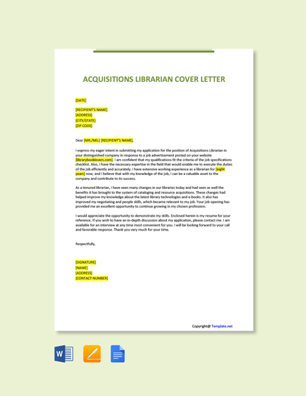 Acquisitions Librarian Cover Letter Template