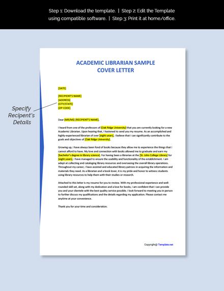 Free Academic Librarian Sample Cover Letter Template - Google Docs ...