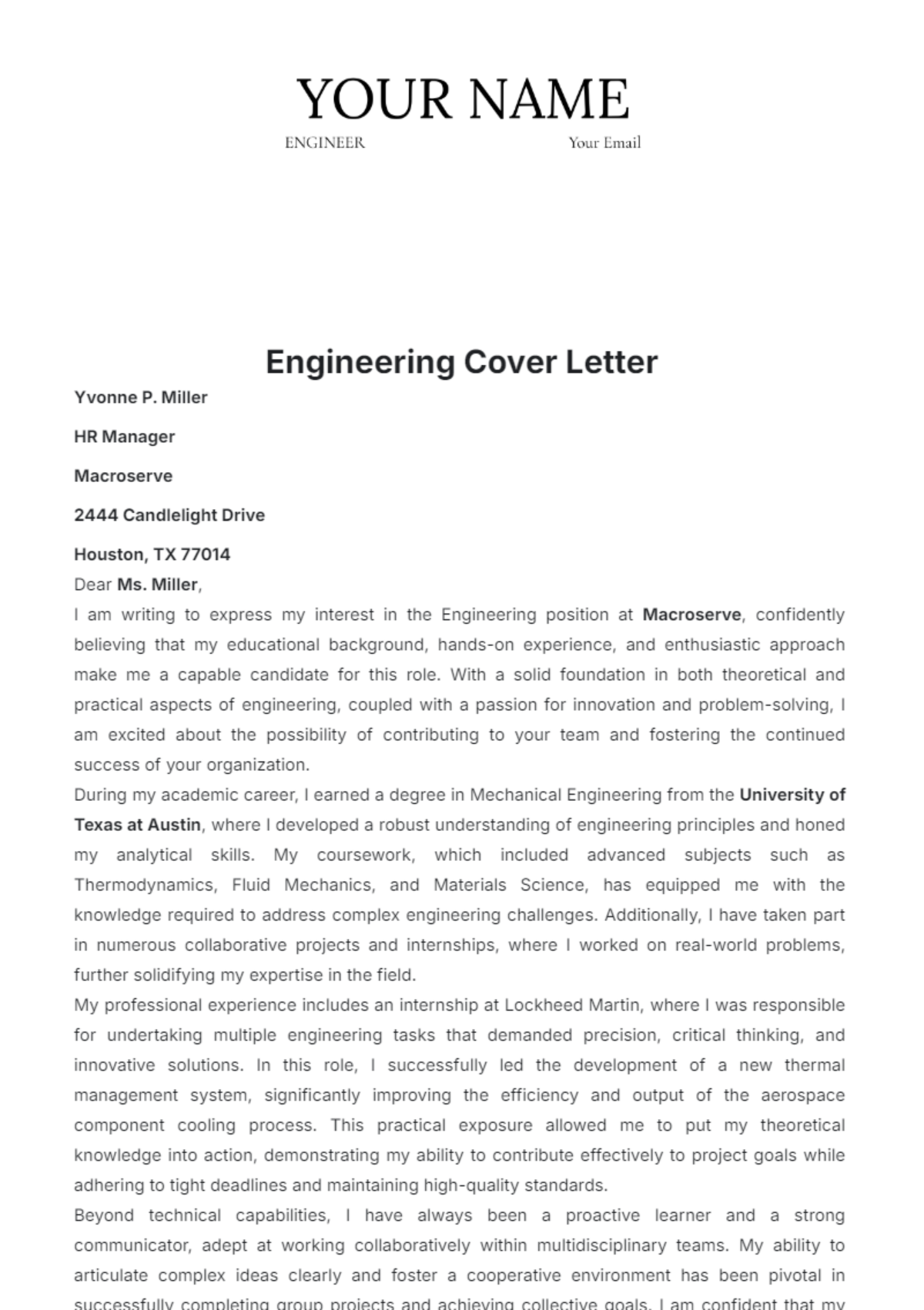 Free Engineering Cover Letter Template To Edit Online Free Engineering Cover Letter Template To Edit Online