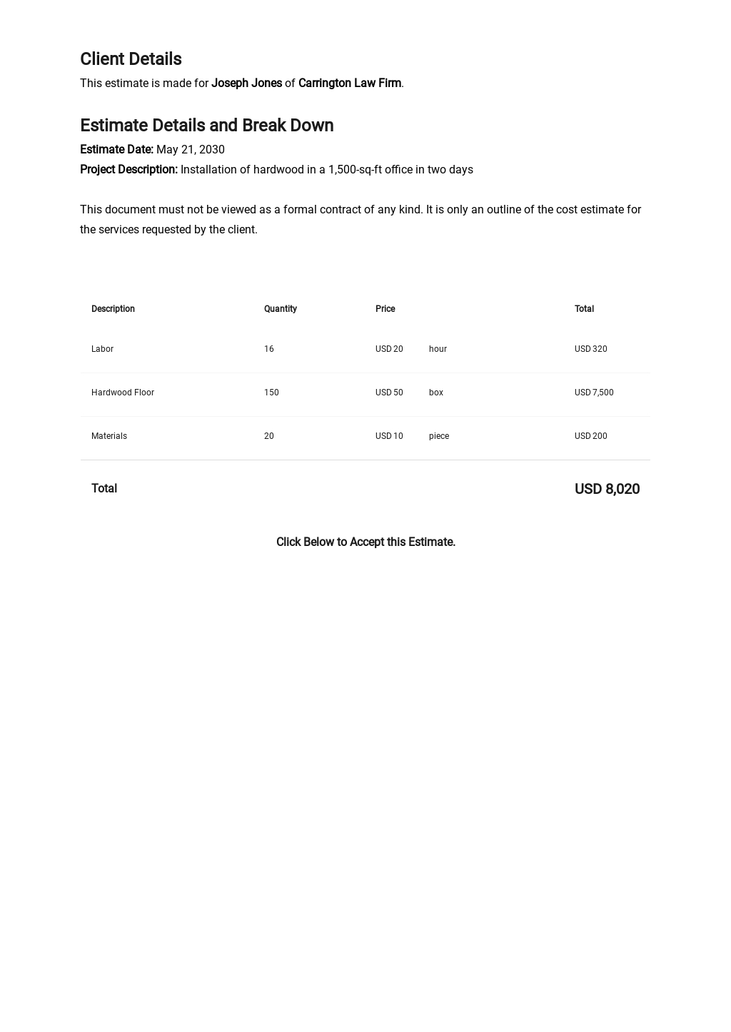 Contractor Estimate Template [Free PDF] - Word (DOC) | Excel | Apple ...