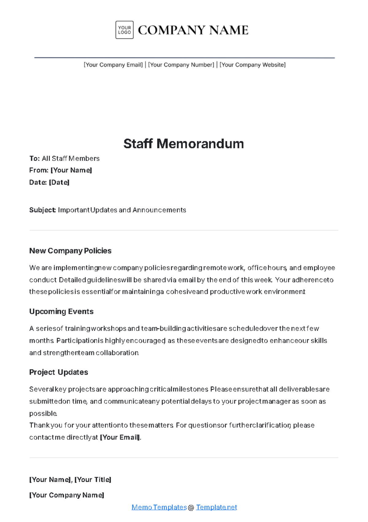 Staff Memorandum Template - Edit Online & Download Example | Template.net