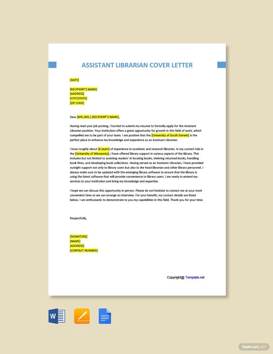 Free Academic Librarian Sample Cover Letter Template - Google Docs ...