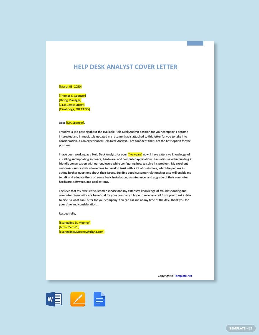 Free Sales Support Analyst Cover Letter Template - Google Docs, Word | Template.net