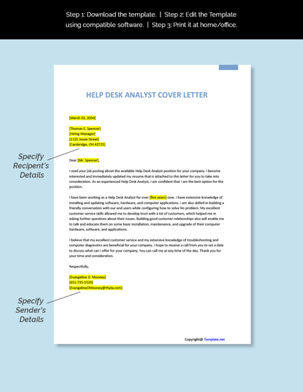 Help Desk Analyst Cover Letter Template - Google Docs, Word | Template.net