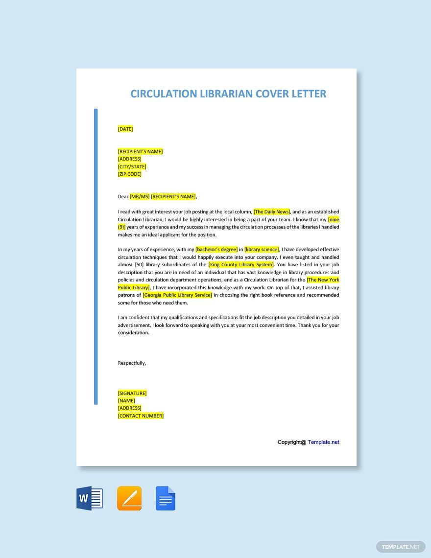 Free Academic Librarian Sample Cover Letter Template - Google Docs ...