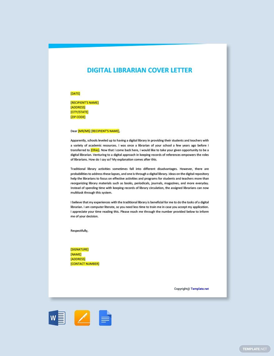 Free Corporate Librarian Cover Letter Template - Google Docs, Word ...