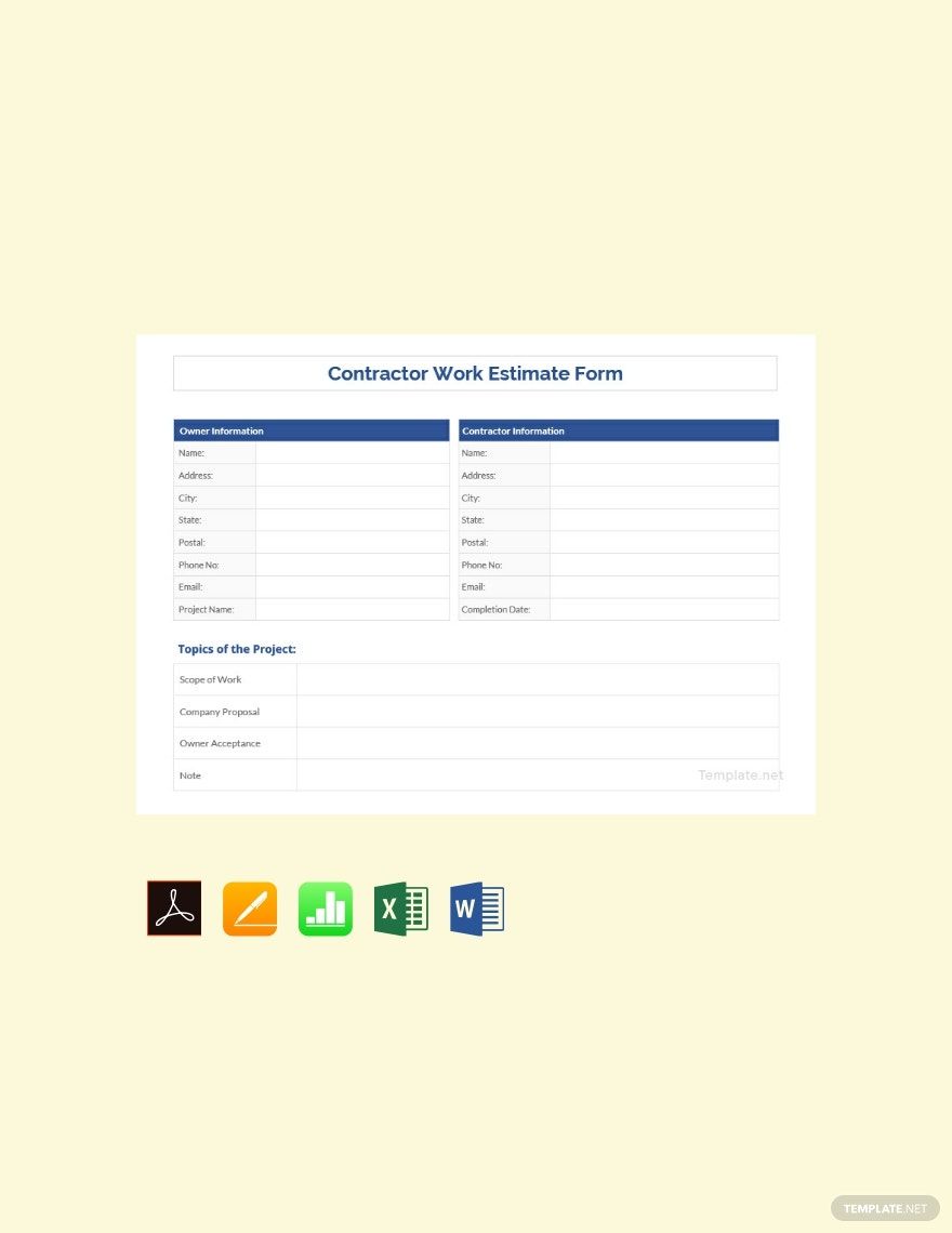 Free Sample Contractor Estimate Template Google Docs Google Sheets 