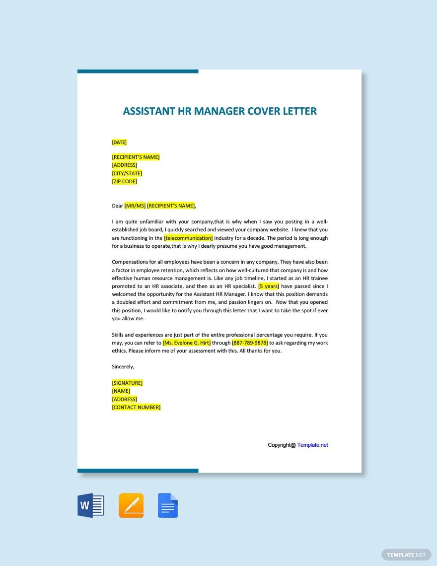 Free Editorial Assistant Cover Letter Template - Google Docs, Word ...