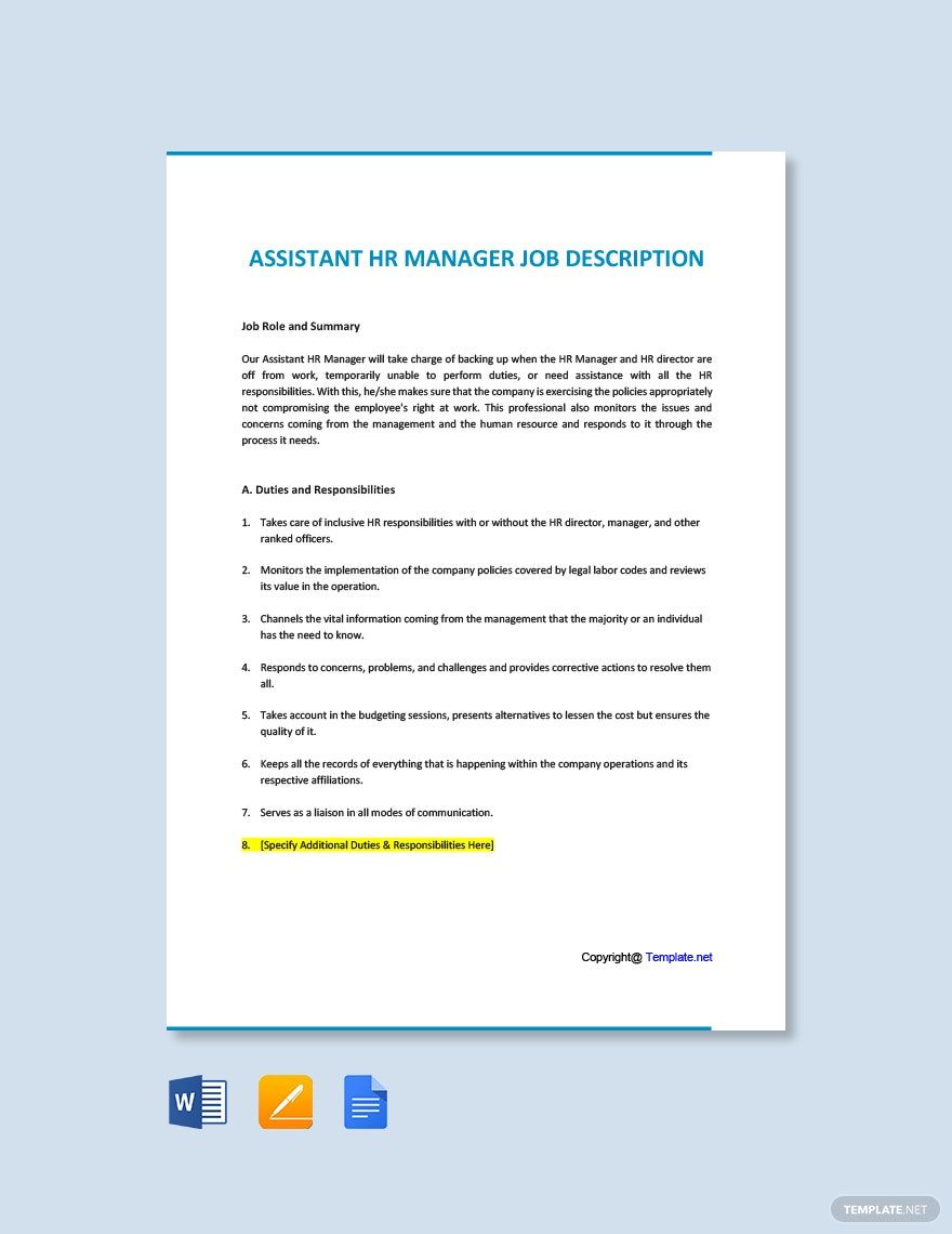 HR Manager Job Description Templates Documents Design Free 