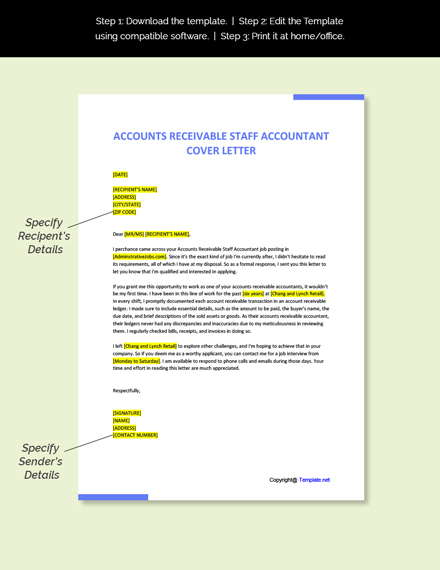 Accounts Receivable Staff Accountant Cover Letter Template Free PDF 