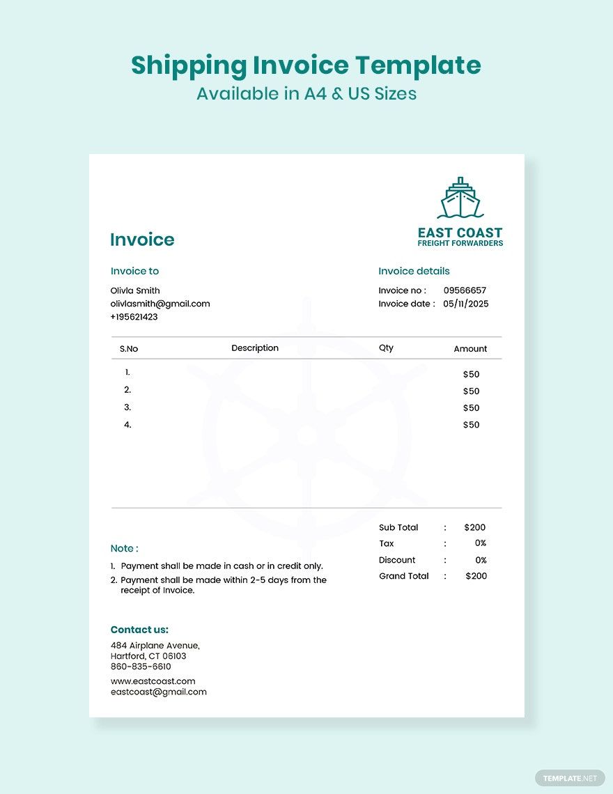 Shipping Invoice Template Google Docs Google Sheets Illustrator 