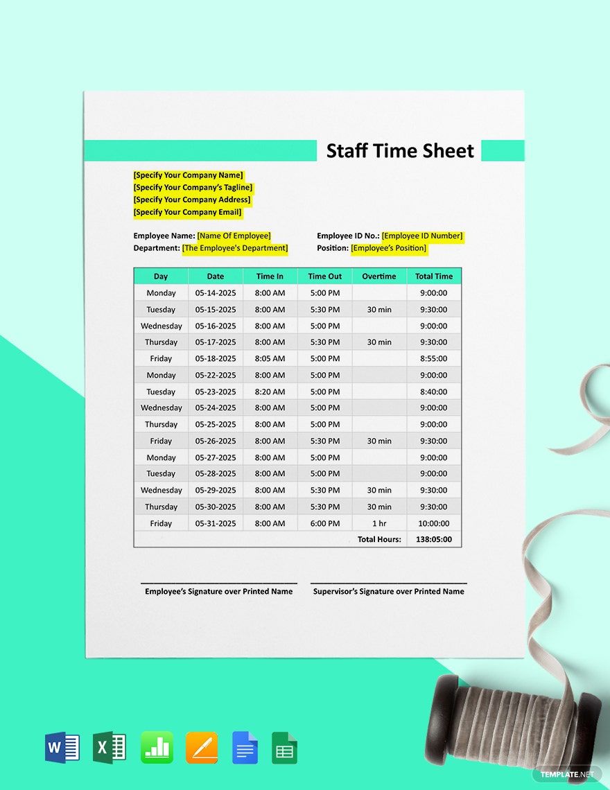 Free Basic Software Time Sheet Template - Google Sheets, Excel, Word ...